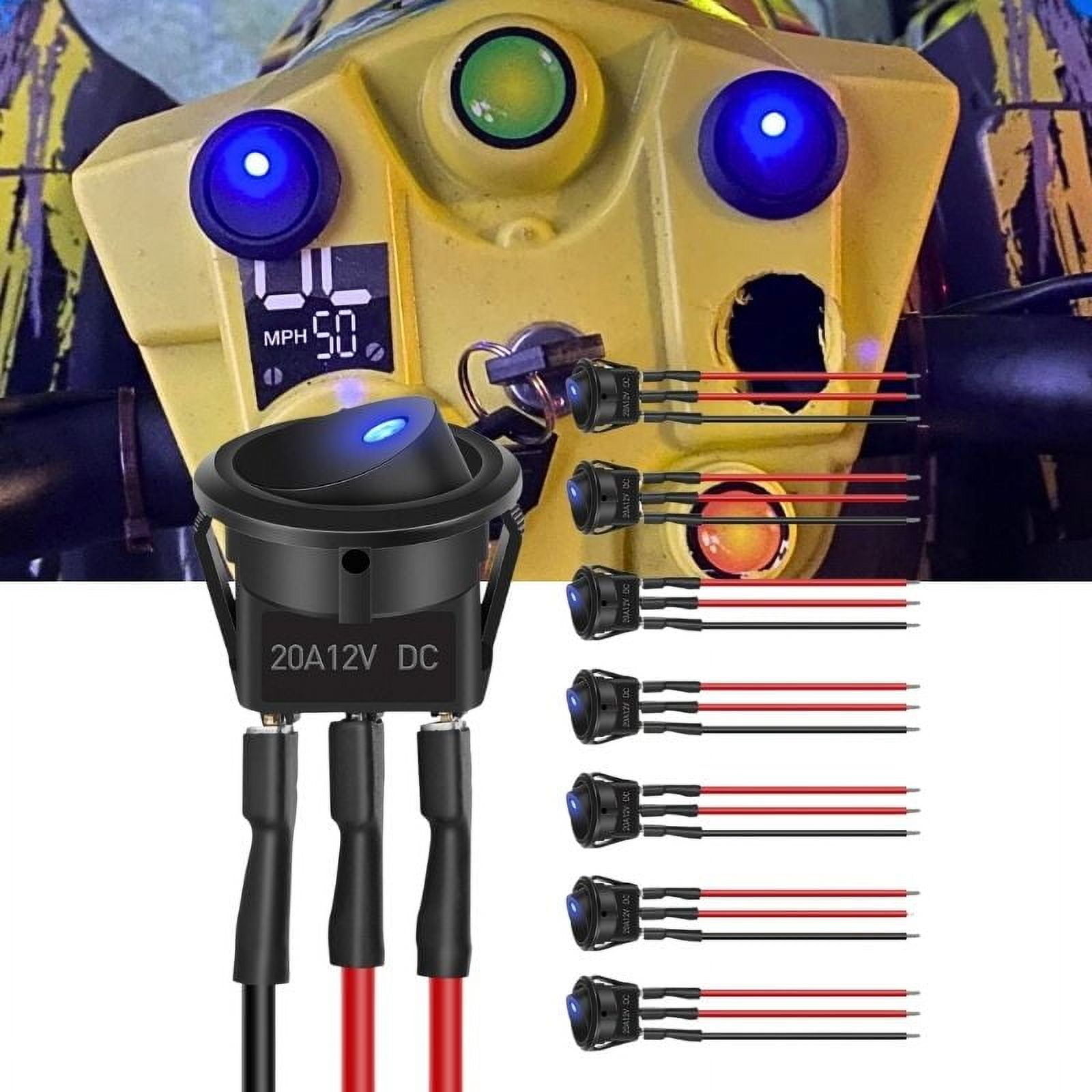 12V Waterproof Round Rocker Switch Blue LED Lighted UL Listed ON Off 3 ...