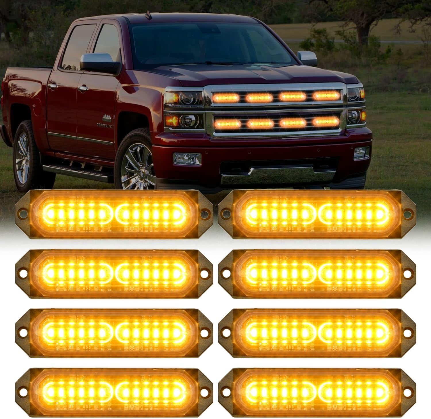 Nilight 8PCS Led Strobe Lights 12LED Amber Light 12V 24V Surface Mount ...