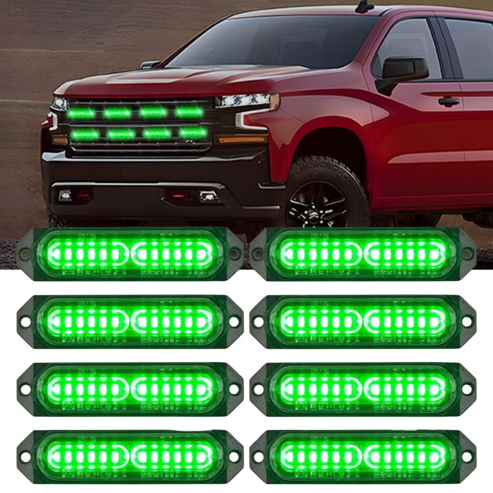 Nilight 8PCS Led Strobe Lights 12LED Green Emergency Light 12V 24V ...