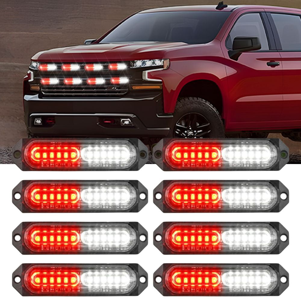 Nilight 8PCS Led Strobe Lights 12LED Red White Emergency Light 12V 24V ...