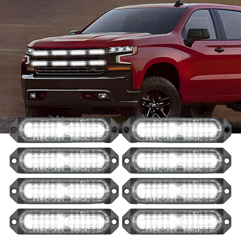 Nilight 8PCS Led Strobe Lights 12LED White Emergency Light 12V 24V ...