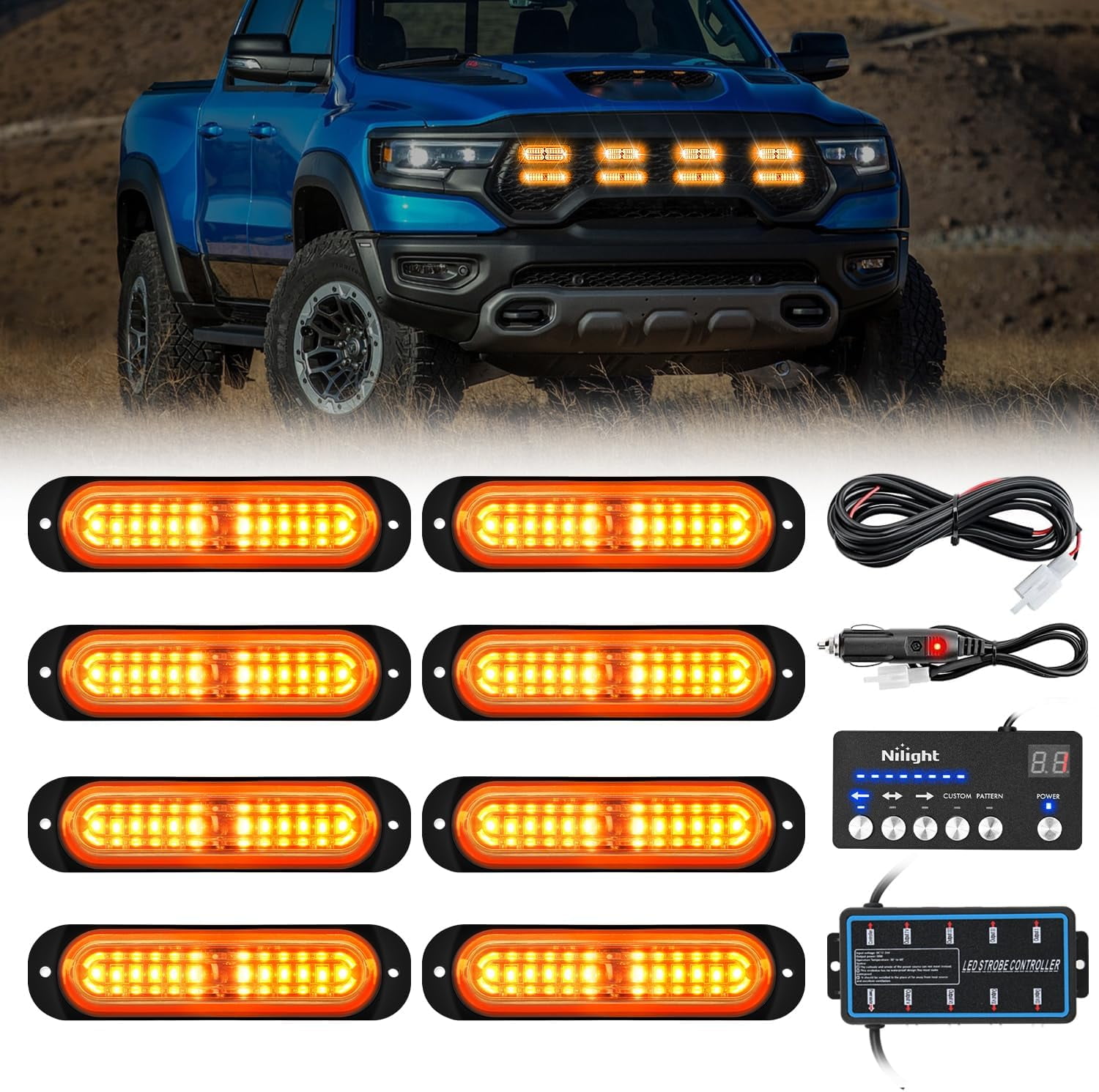Nilight 8PCS Led Strobe Lights with Controller 12V 24V Sync Feature ...
