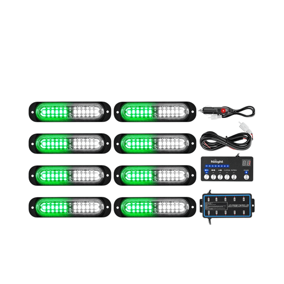 Nilight 8PCS Green & White LED Strobe Lights with Control Box 12V–24V ...