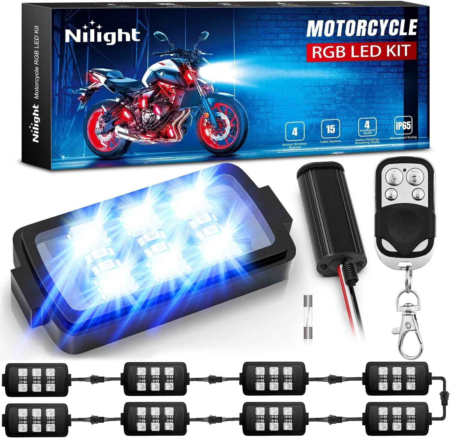 Nilight 8Pcs Motorcycle RGB Led Strip Lights Kit Multi-Color Neon ...