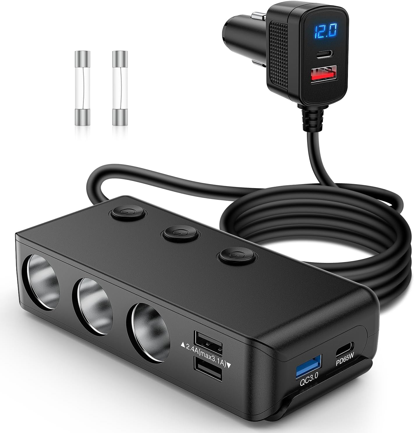 Nilight 9 in 1 Cigarette Lighter Adapter Splitter 3 Sockets PD 65W and ...