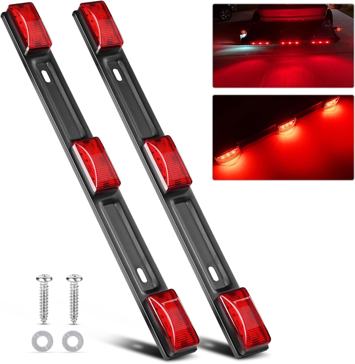 Nilight 9 LED Marker Tail Trailer Light Bar 14.2in 2PCS Red ID Rear Stainless Bracket 12V ...