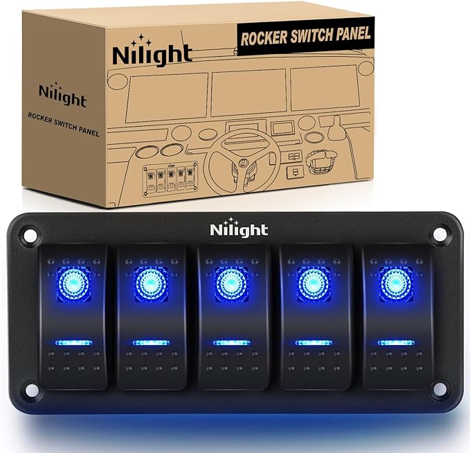 Nilight - 90110E 5 Gang Aluminum Rocker Switch Panel Toggle Dash 5 Pin ...