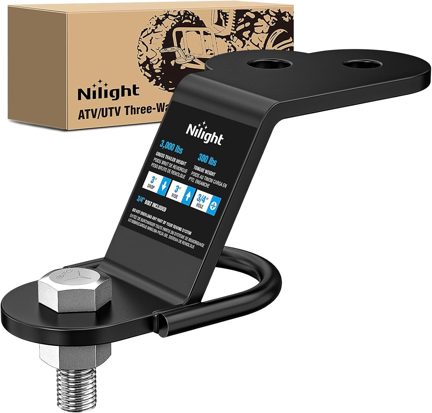 Nilight ATV/UTV Three-Way Hitch, 3500lbs, 3" Drop/Rise - Walmart.com