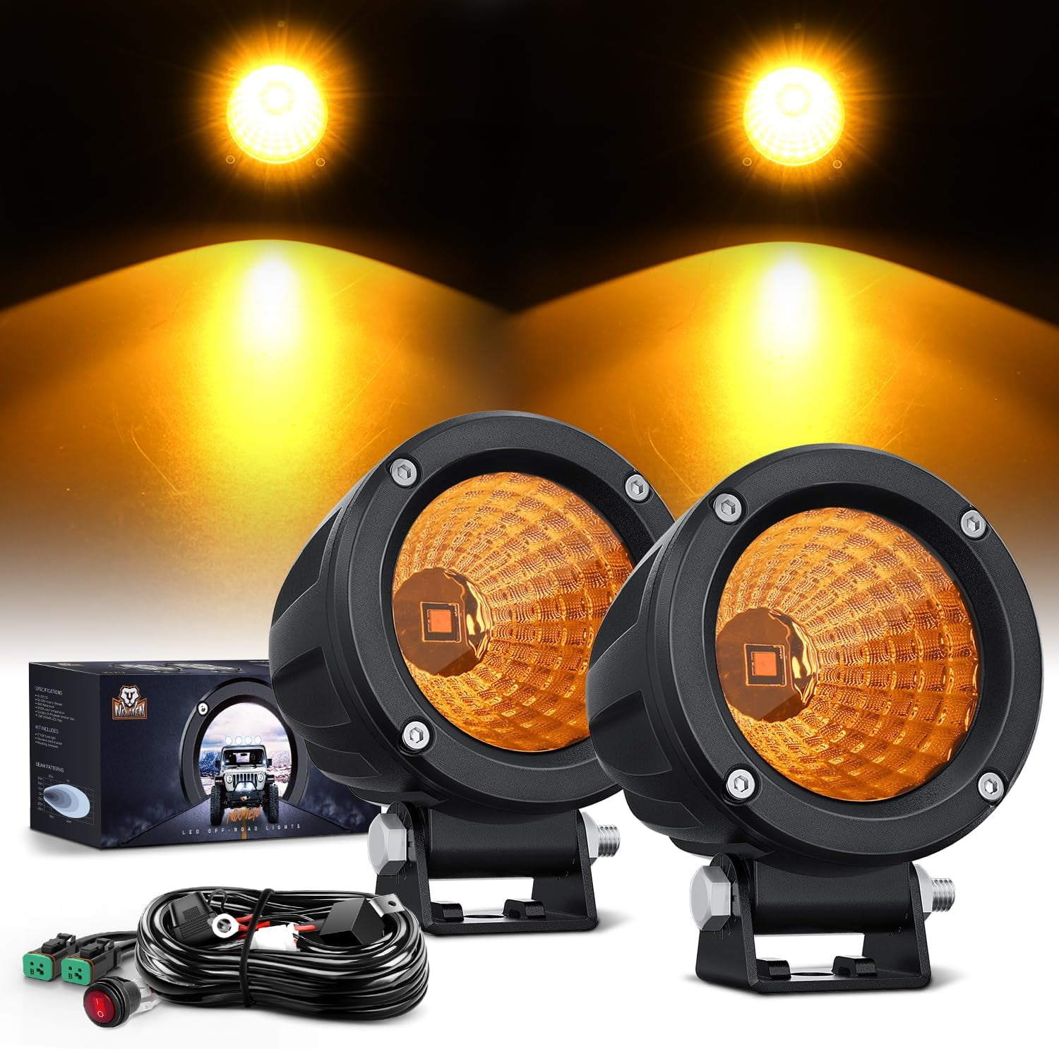 Nilight Amber Led Light Pods 2PCS 3" Flood Round Led Offroad Fog Light ...