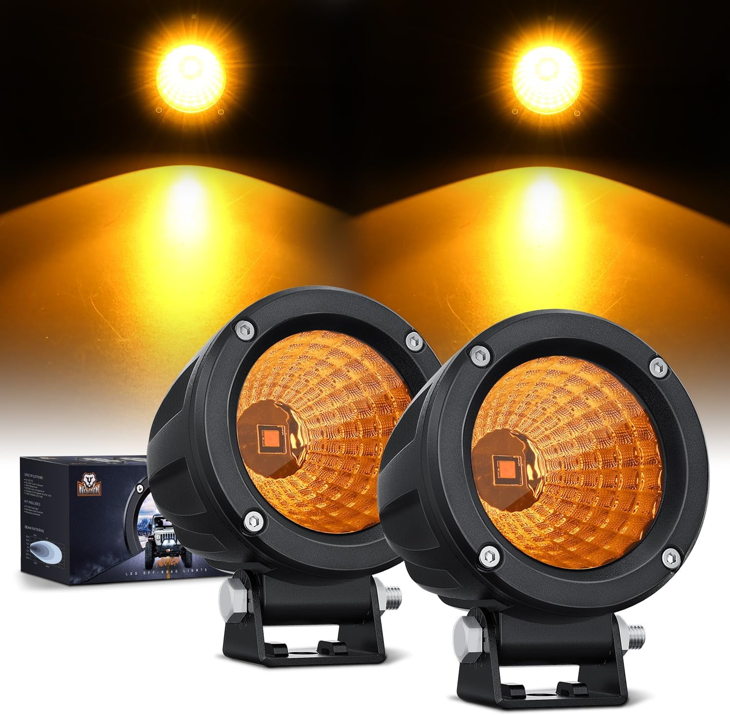 Nilight Amber Led Light Pods 2PCS 3Inch Flood Round Led Offroad Fog ...