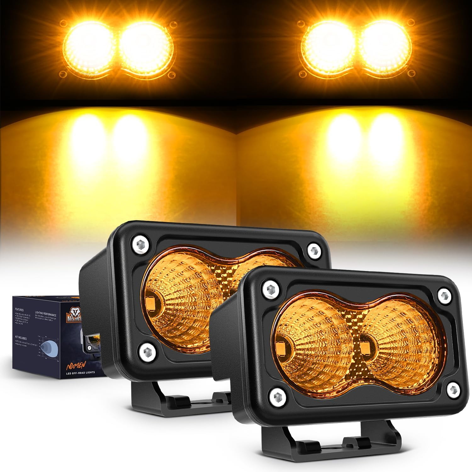 Nilight Amber Motorcycle Light Pods 2PCS 3Inch Flood Light Led Offroad ...