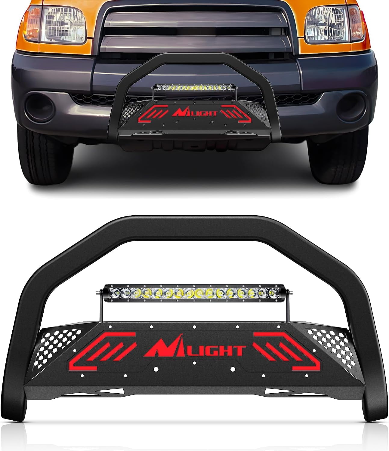 Nilight Bull Bar&License Plate Hole with LED Light Bar Compatible with Toyota Tundra 1999-2006 ...