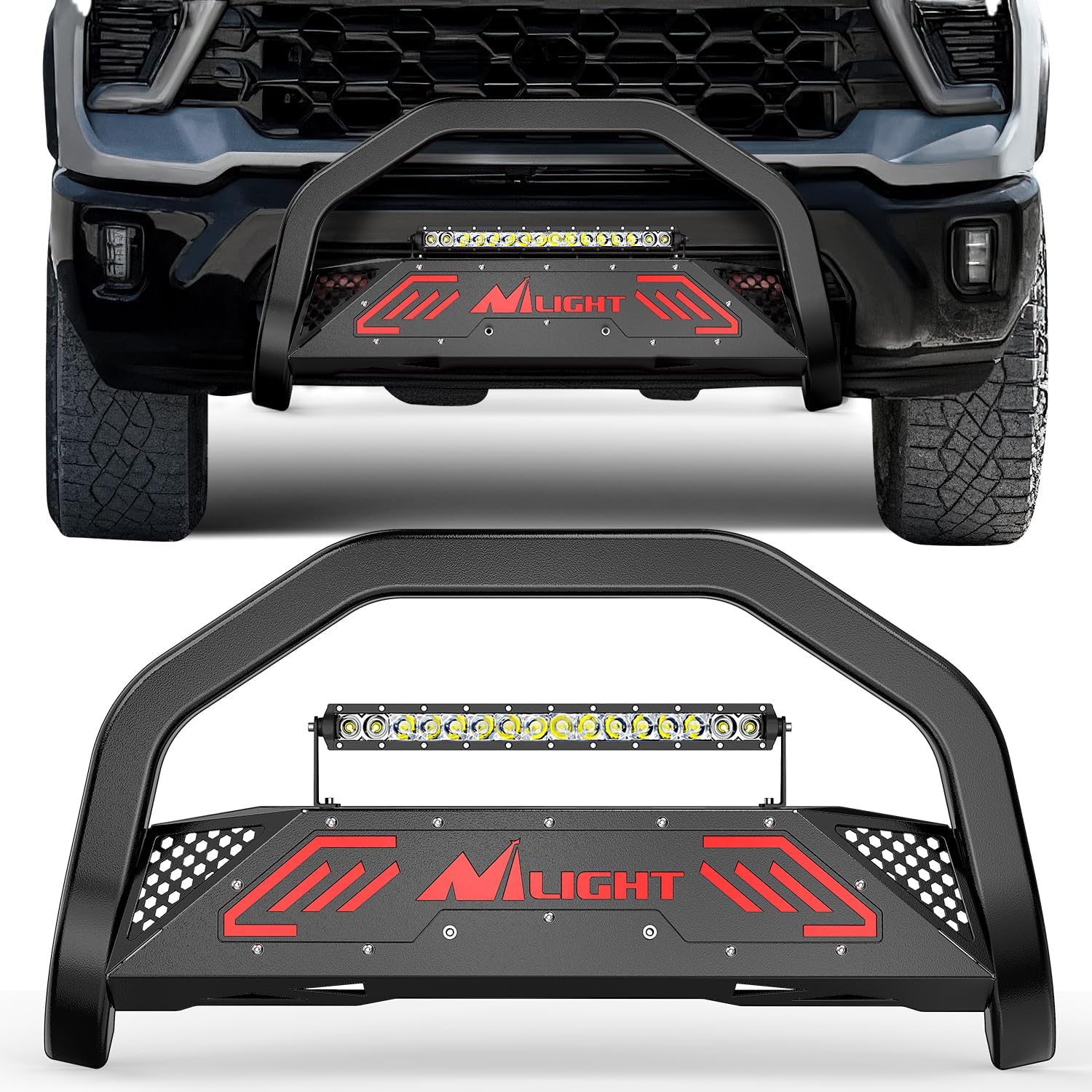 Nilight Bull Bar with Light fits 2019-2024 Chevy Silverado 1500(Excl ...