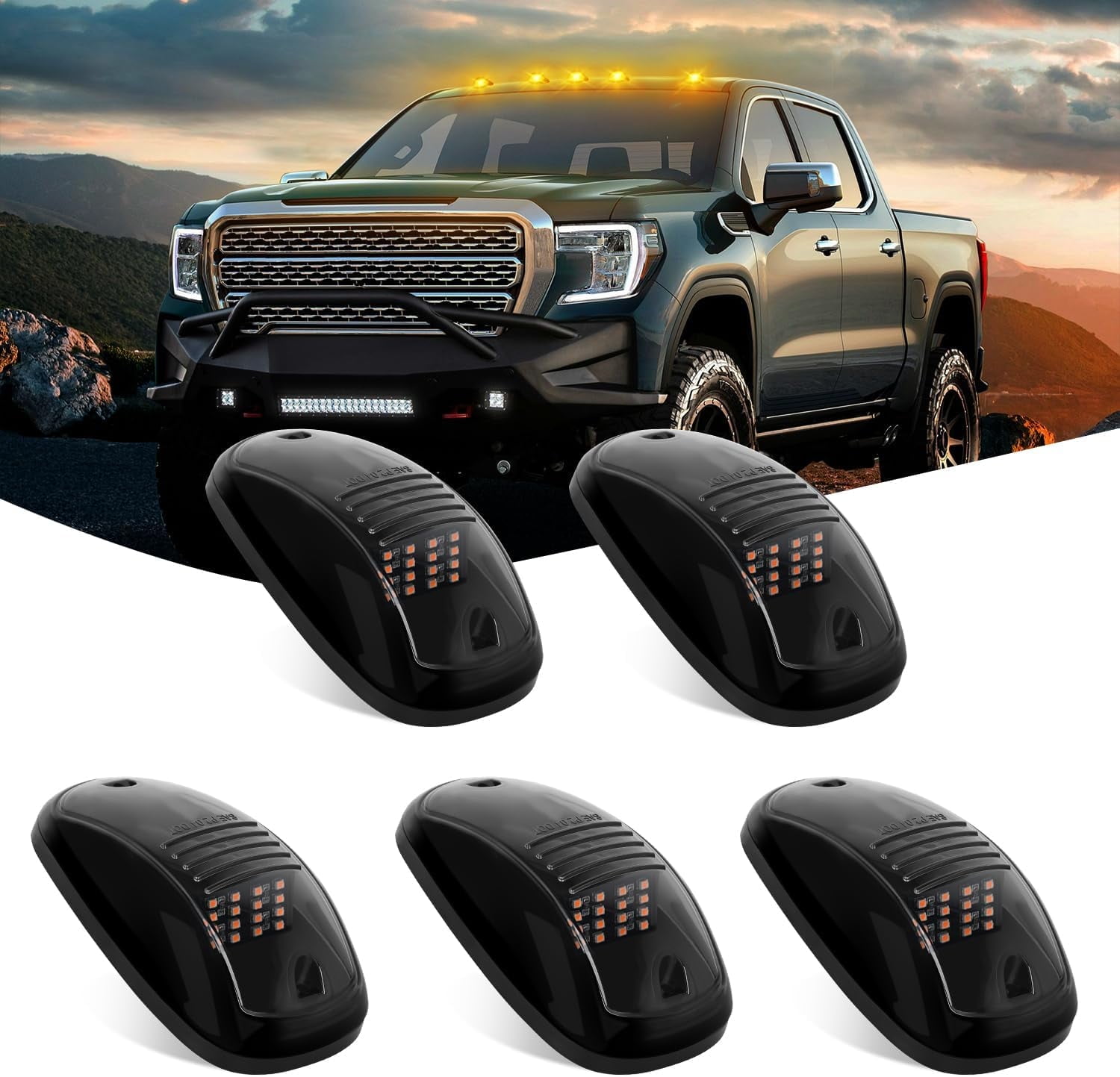 Nilight Cab Roof Marker Light 5 Pcs 16 Led Smoked Lens Amber Top ...