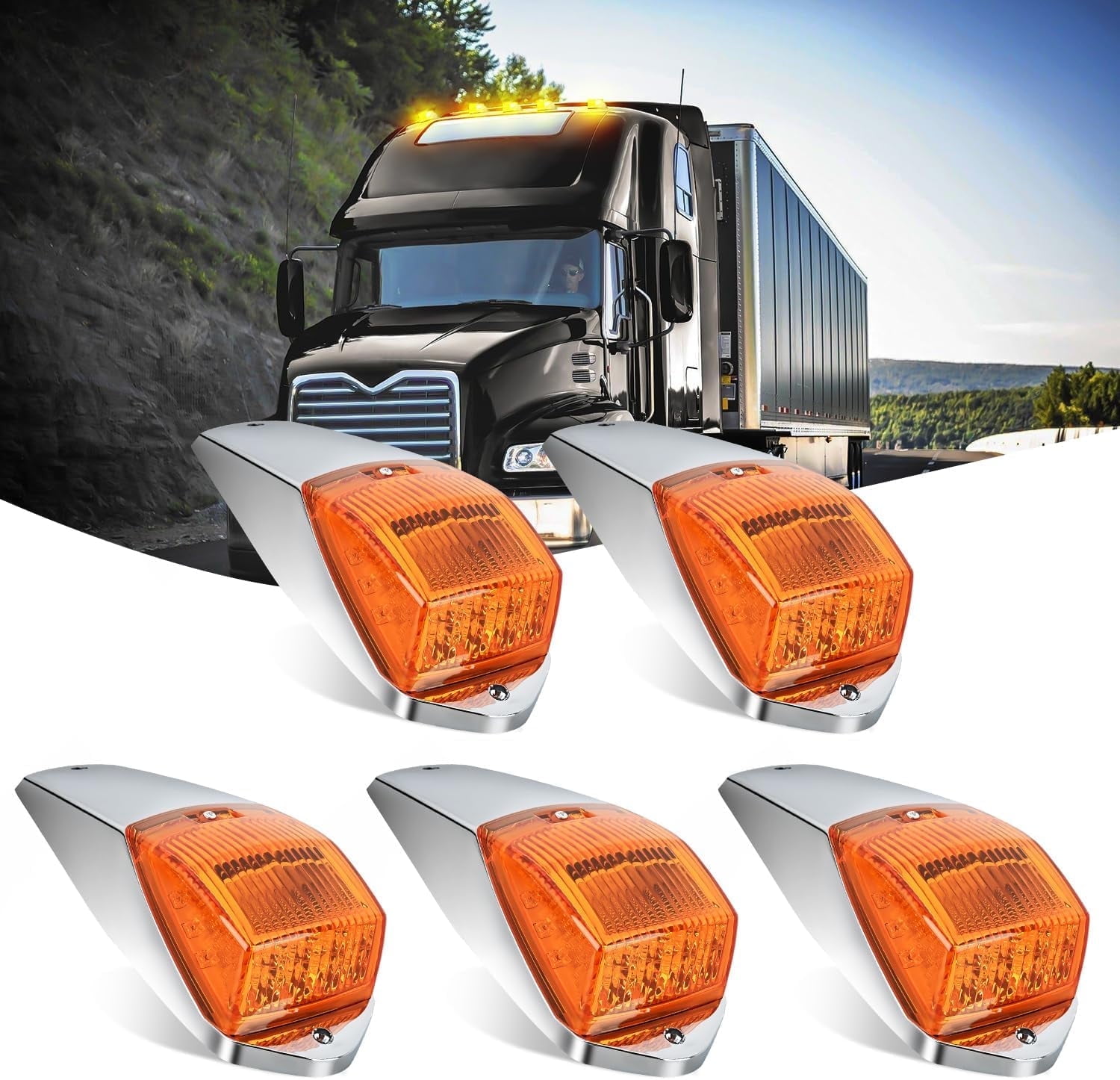 Nilight Cab Roof Marker Light 5 Pcs 17 Led Amber Top Clearance Light ...
