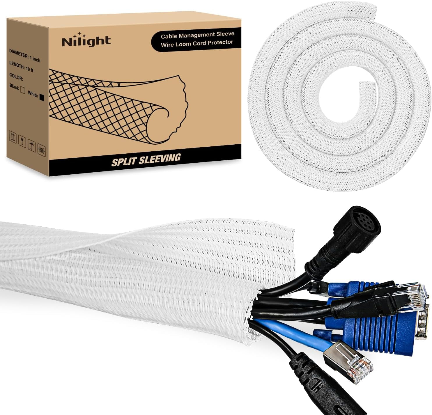 Nilight Cable Sleeve, 10ft-1inch Cord Management Sleeves, Braided ...