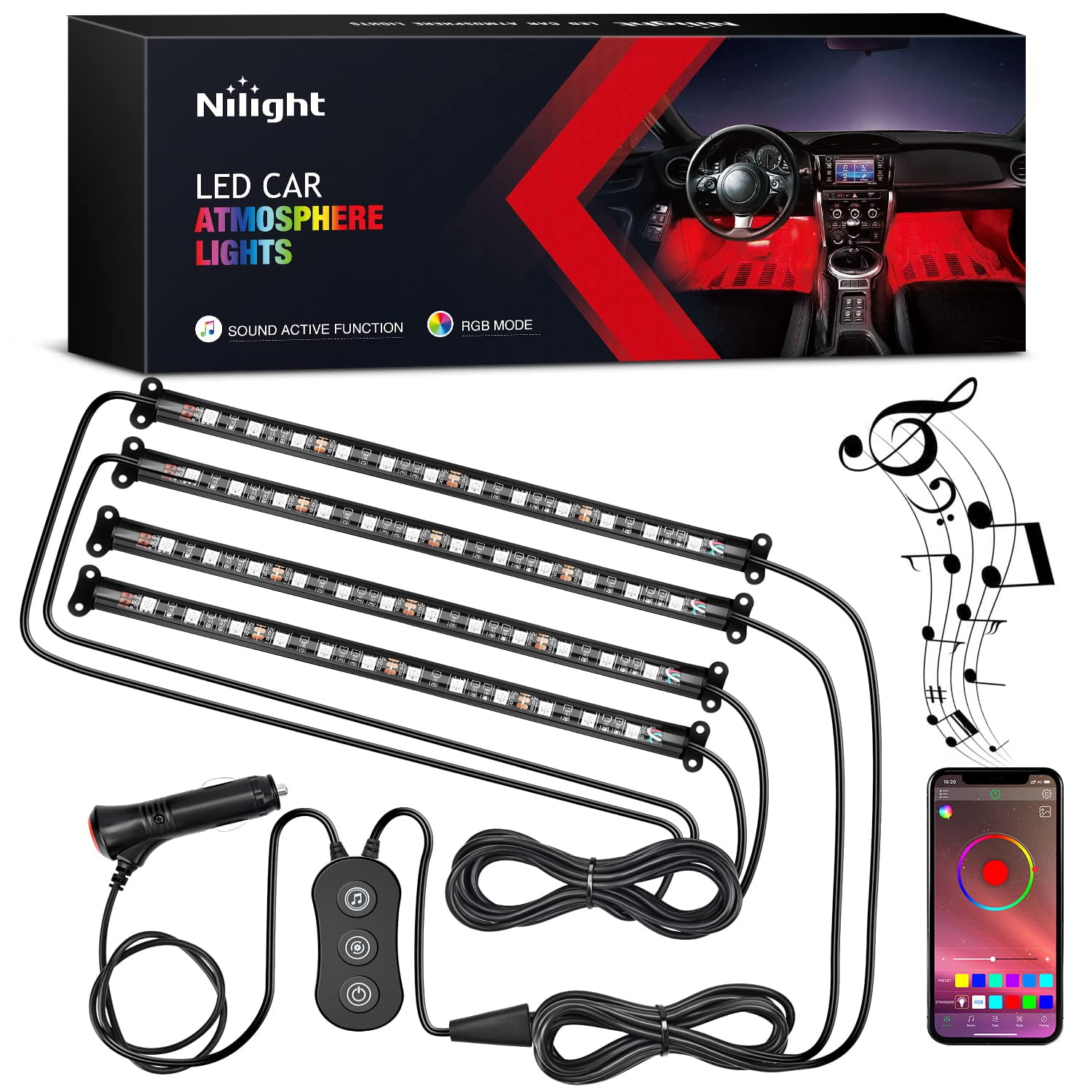 Nilight Car Interior Lights KEF16 with APP Control 16 Million RGB ...