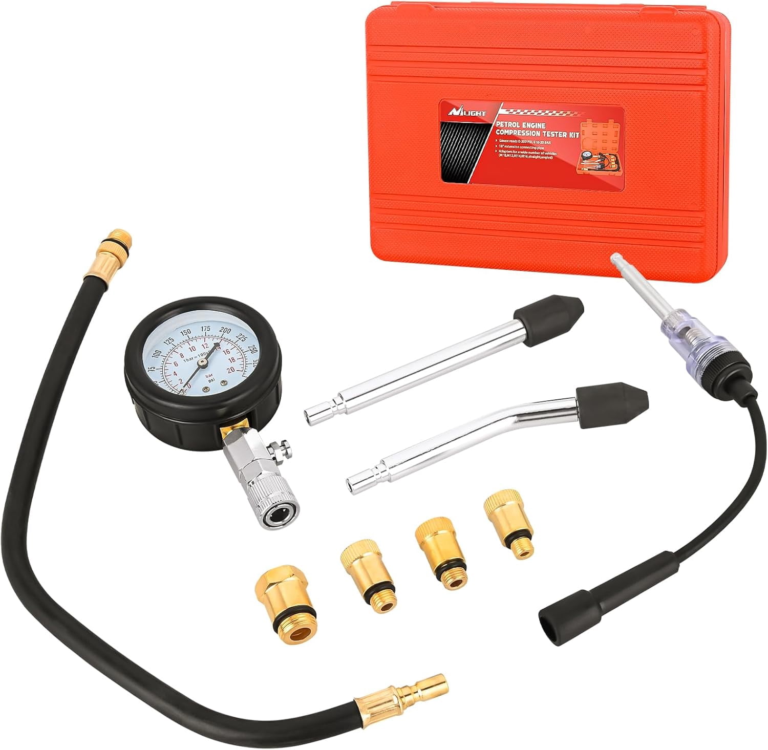 Nilight Compression Tester with Spark Plug Tester, 9PCS Petrol Gas ...