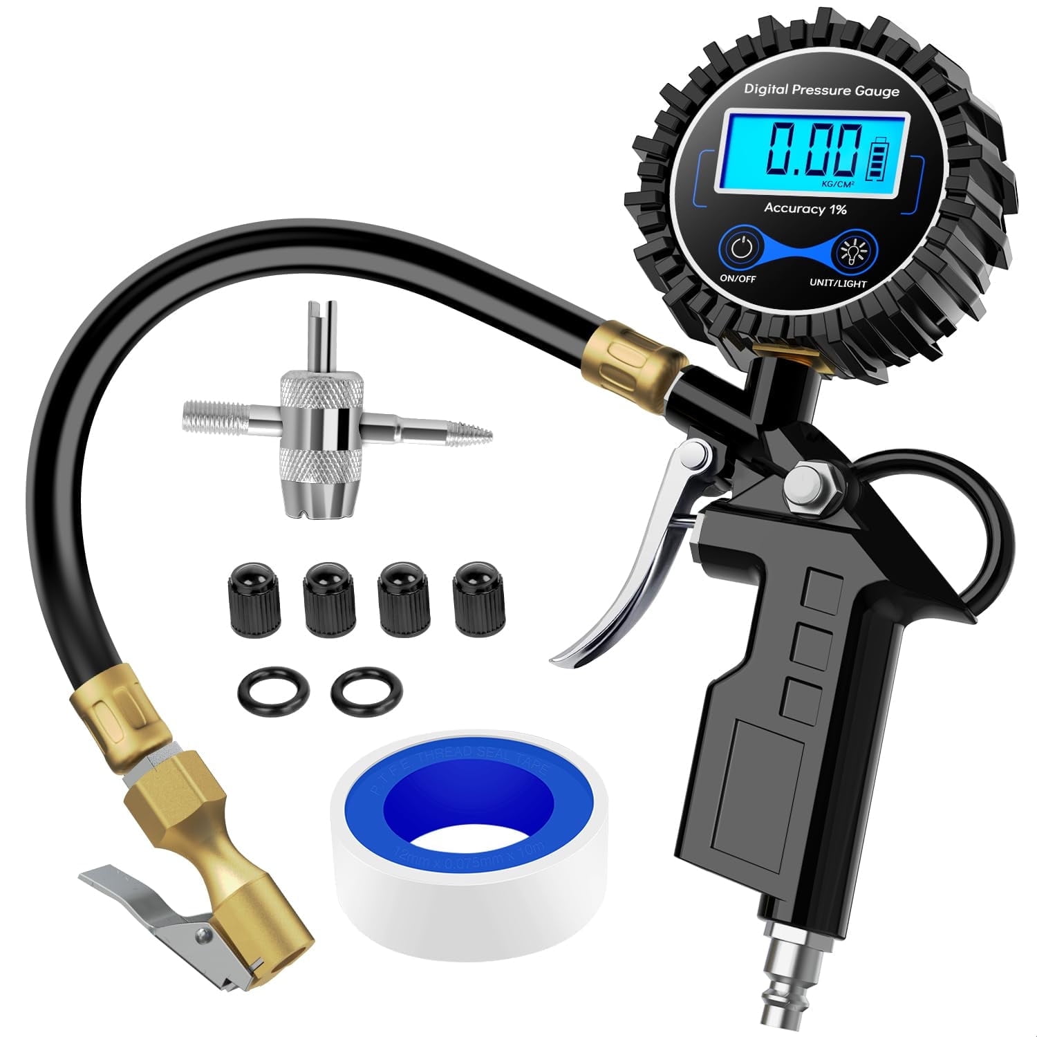 Nilight Digital Tire Inflator Pressure Gauge,250 PSI Air Chuck and ...