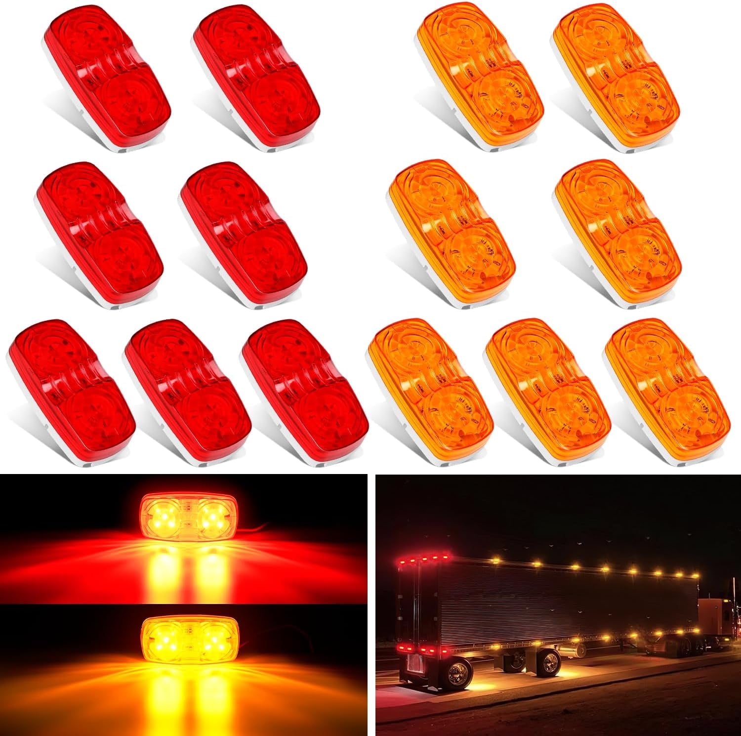 Nilight Double Bullseye Marker Light 14PCS Red Amber 10LED Rectangular ...