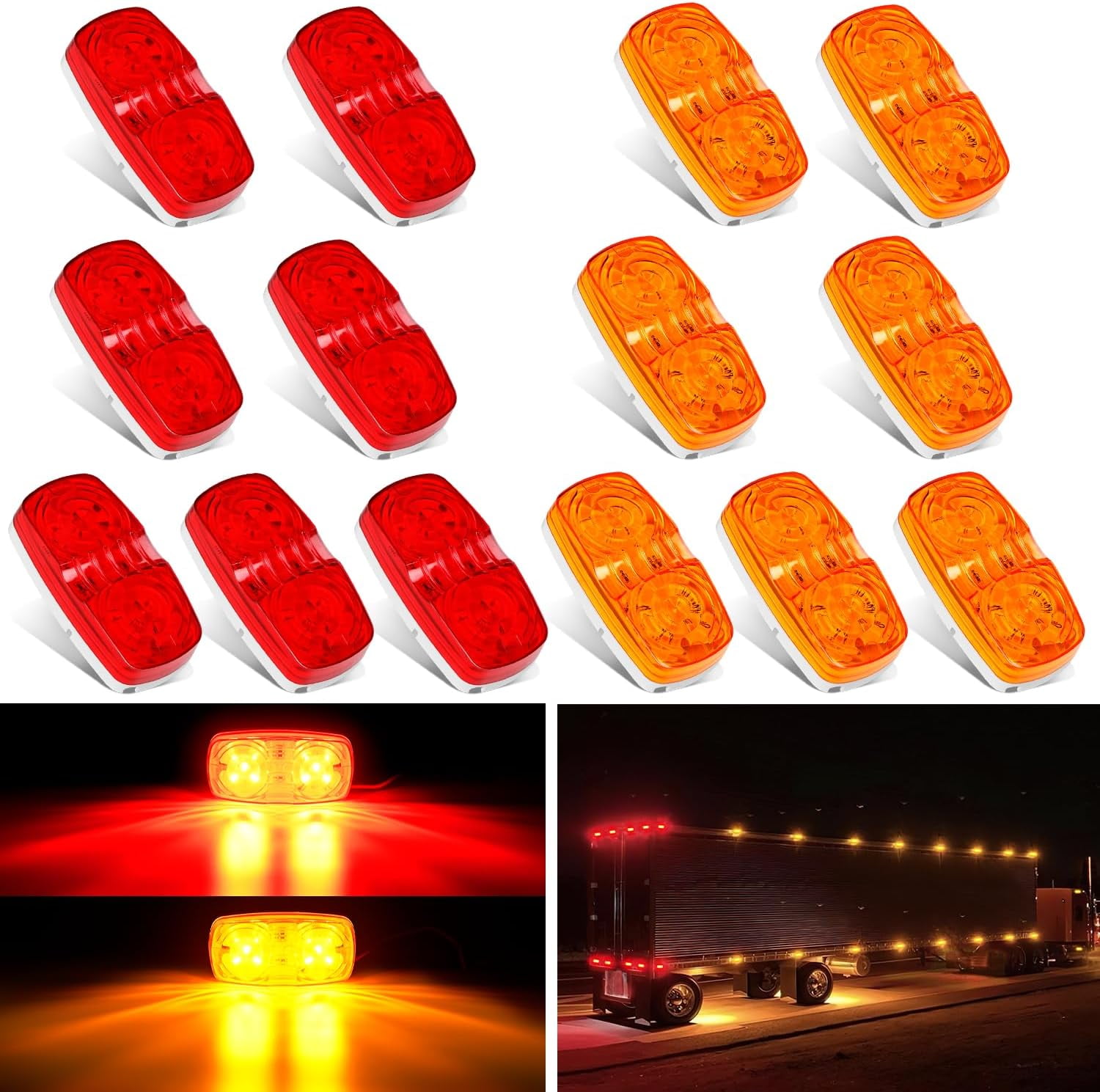 Nilight Double Bullseye Marker Light 14Pcs Red Amber 10Led Rectangular ...