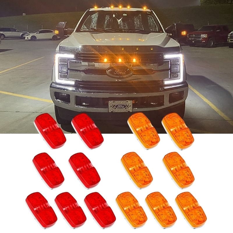 14Pcs Trailer RV Marker LED Light Double Bullseye 10 Led Rectangular ...