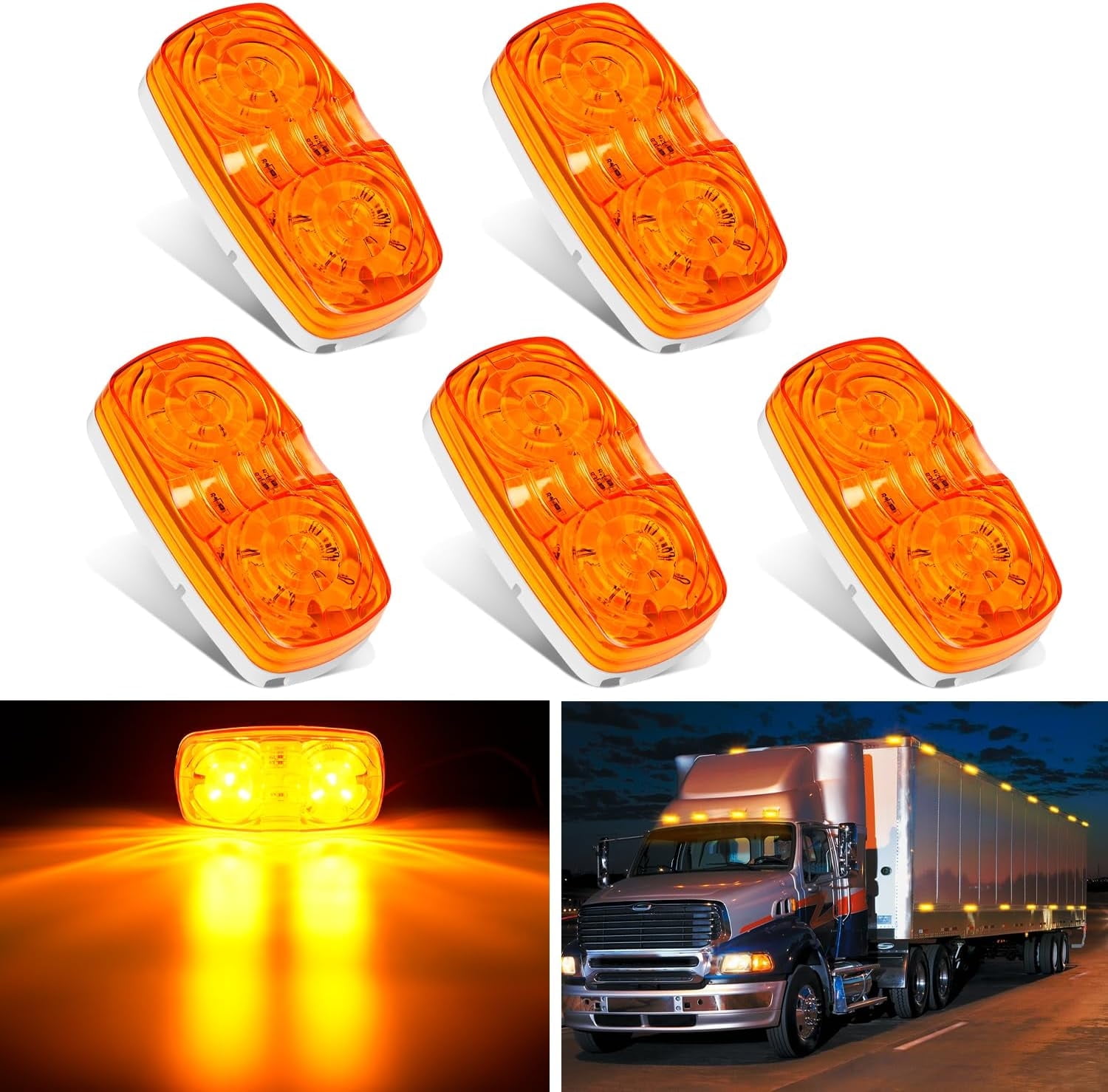 Nilight Double Bullseye Marker Light 5PCS Amber 10LED Rectangular ...
