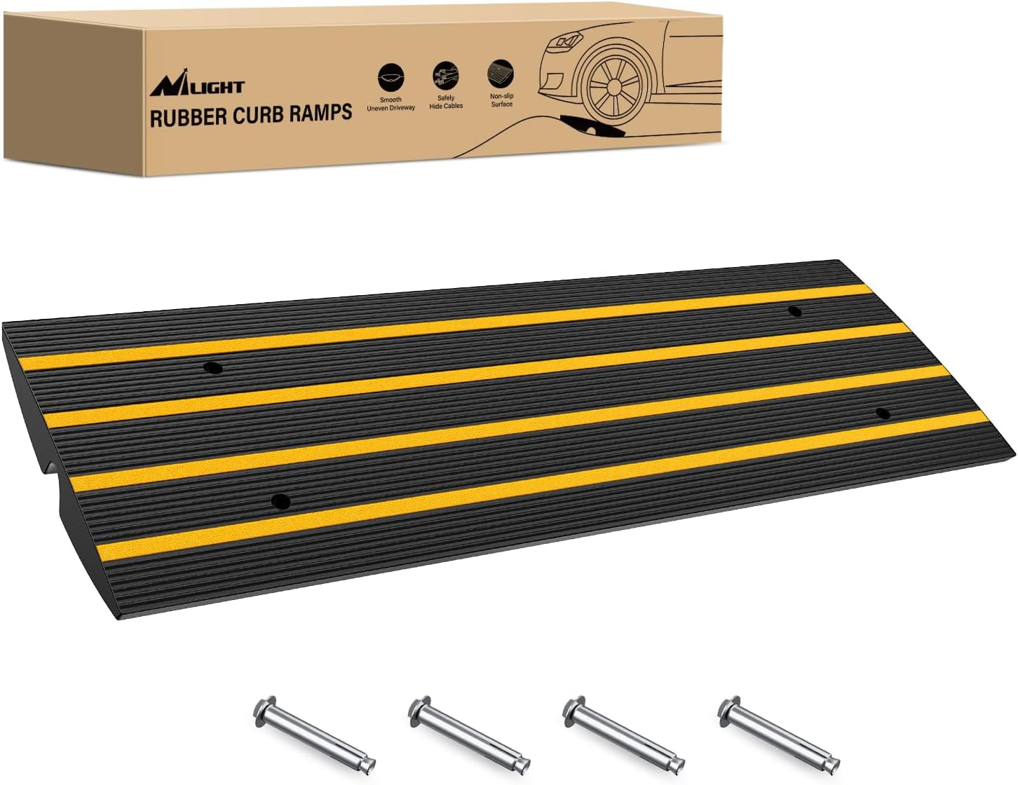 Nilight Driveway Curb Ramp, 2.6inch High Heavy-Duty Rubber Curbside ...