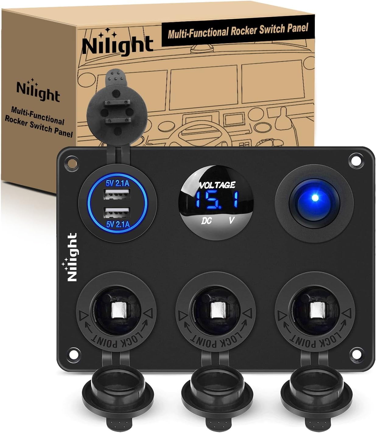 Nilight Dual Cigarette Lighter Socket with Wire 12V Dual Power Plug ...