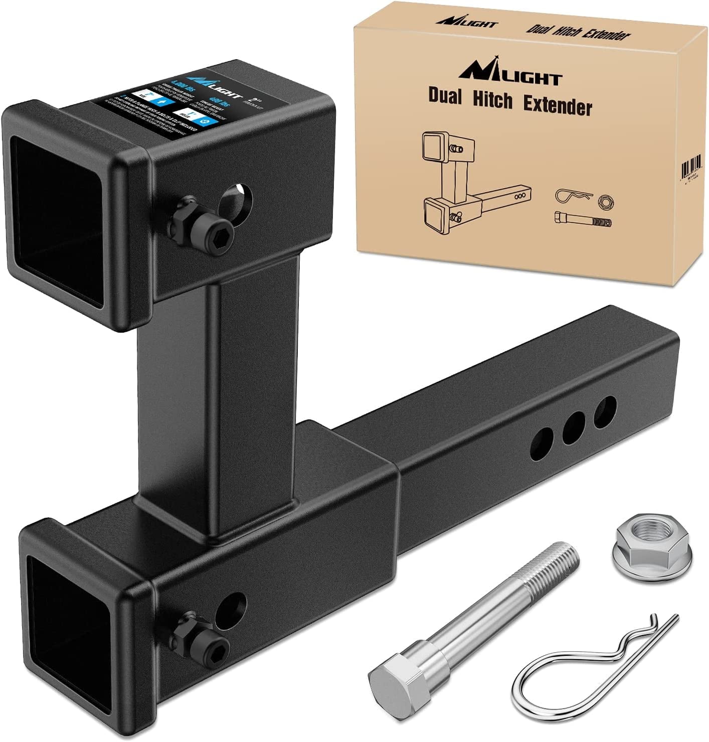 Nilight Dual Hitch Extension with Bolt Nut Kit Fits for 2 inch Receiver ...