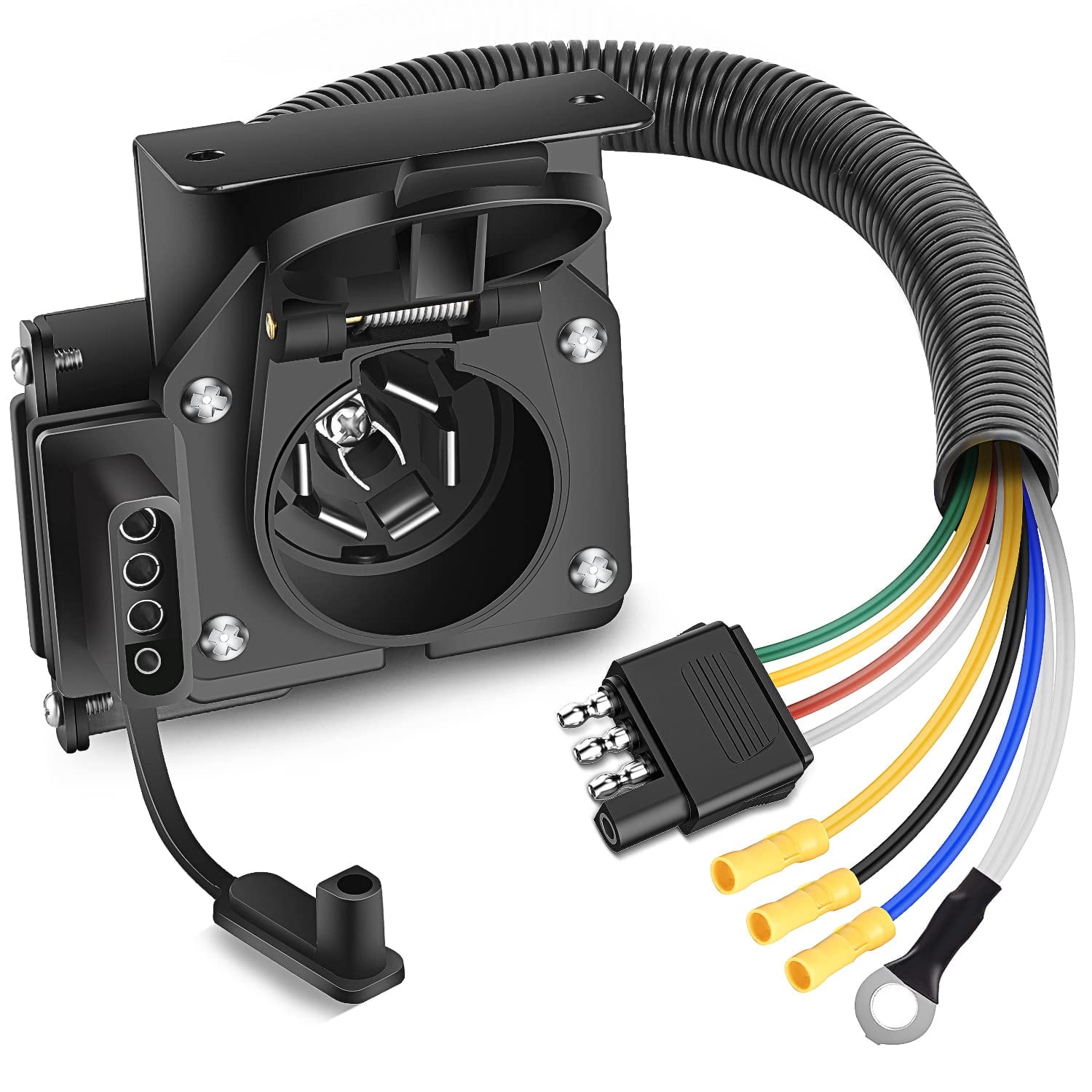 Nilight Dual Output 4 Way Flat Vehicle Side to 7 Way RV Blade Wiring ...