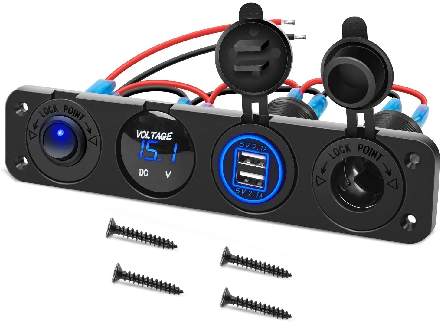 Nilight USB Charger Panel Socket, Waterproof, Voltmeter, Toggle Switch ...