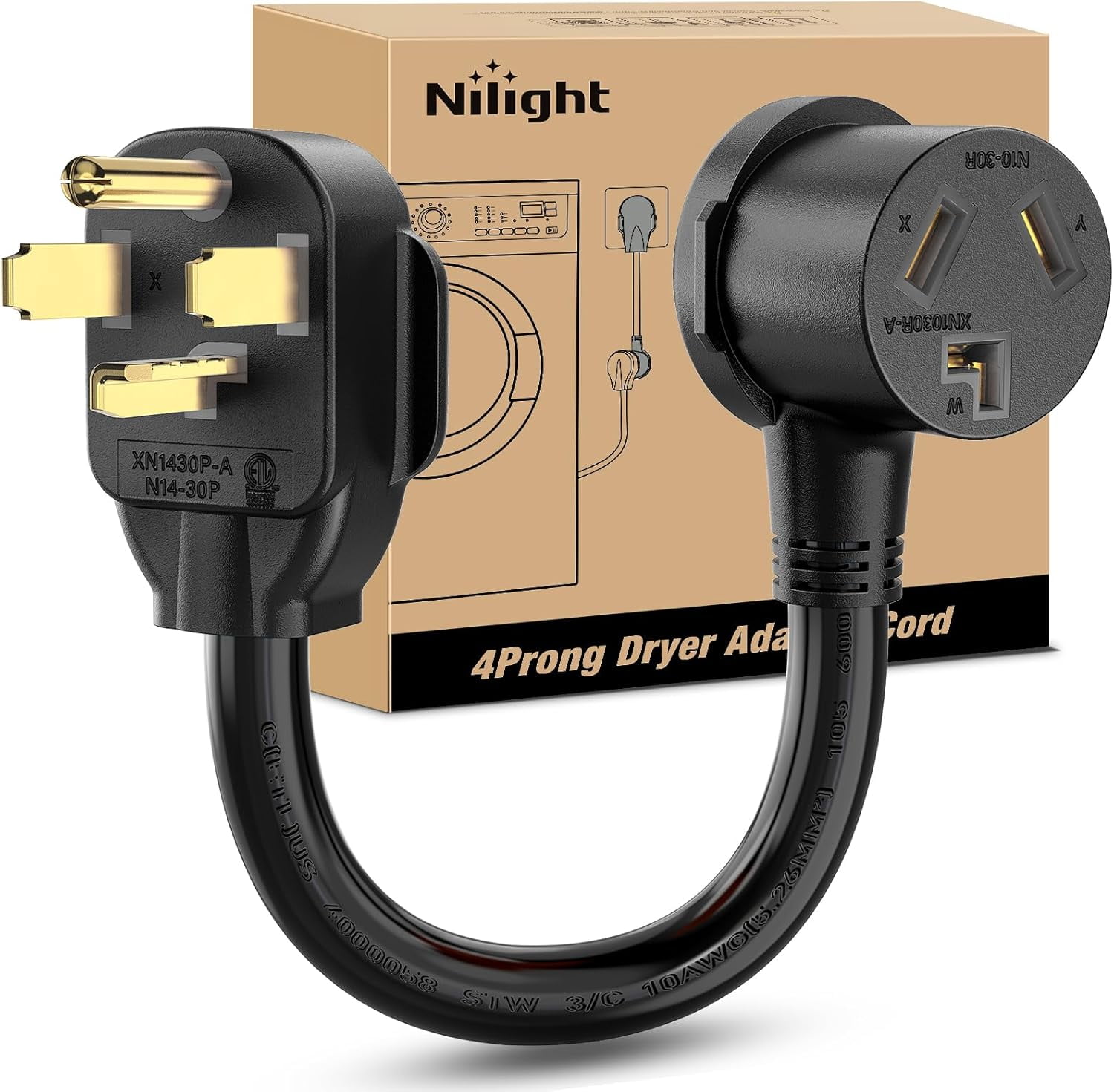 Nilight EV Dryer Adapter Cord 30 Amp to 30Amp 4 Prong 125V/250V 7500 ...