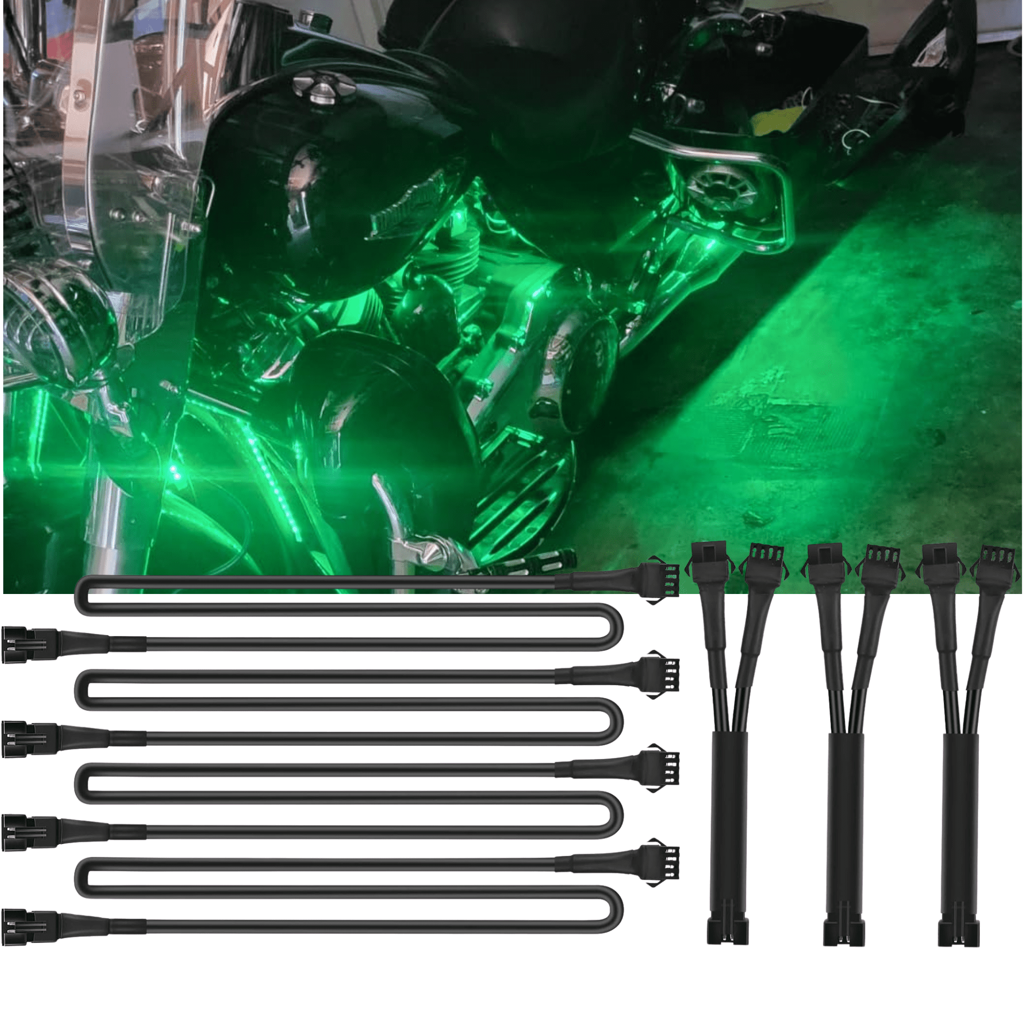 Motorcycle Led Light Strip Extension Cable 4Pcs 2Ft Y-Connector 4Pin ...