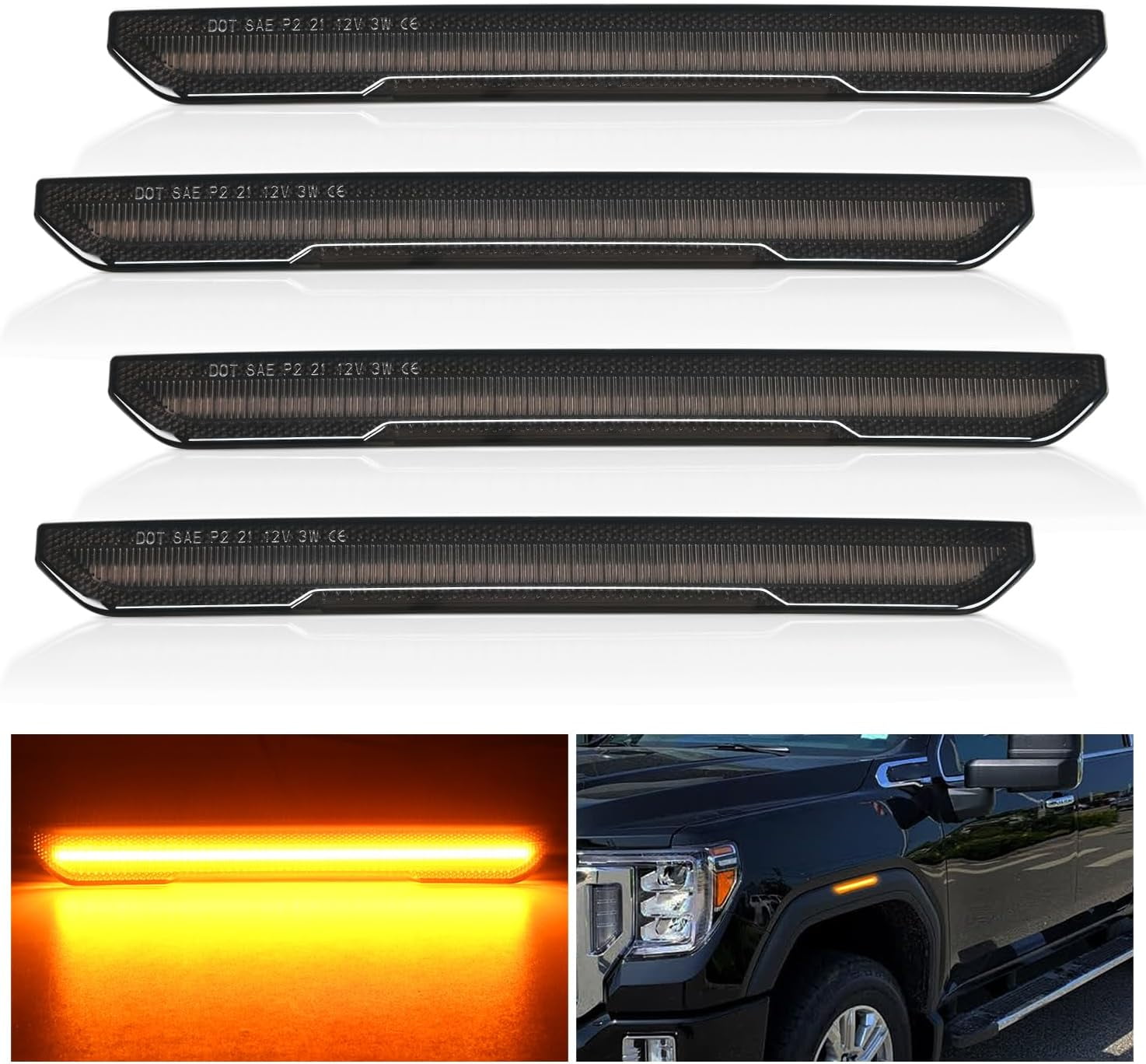 Nilight Fender Side Marker Lights 4 PCS 54 LED Smoke Lens Amber Front ...