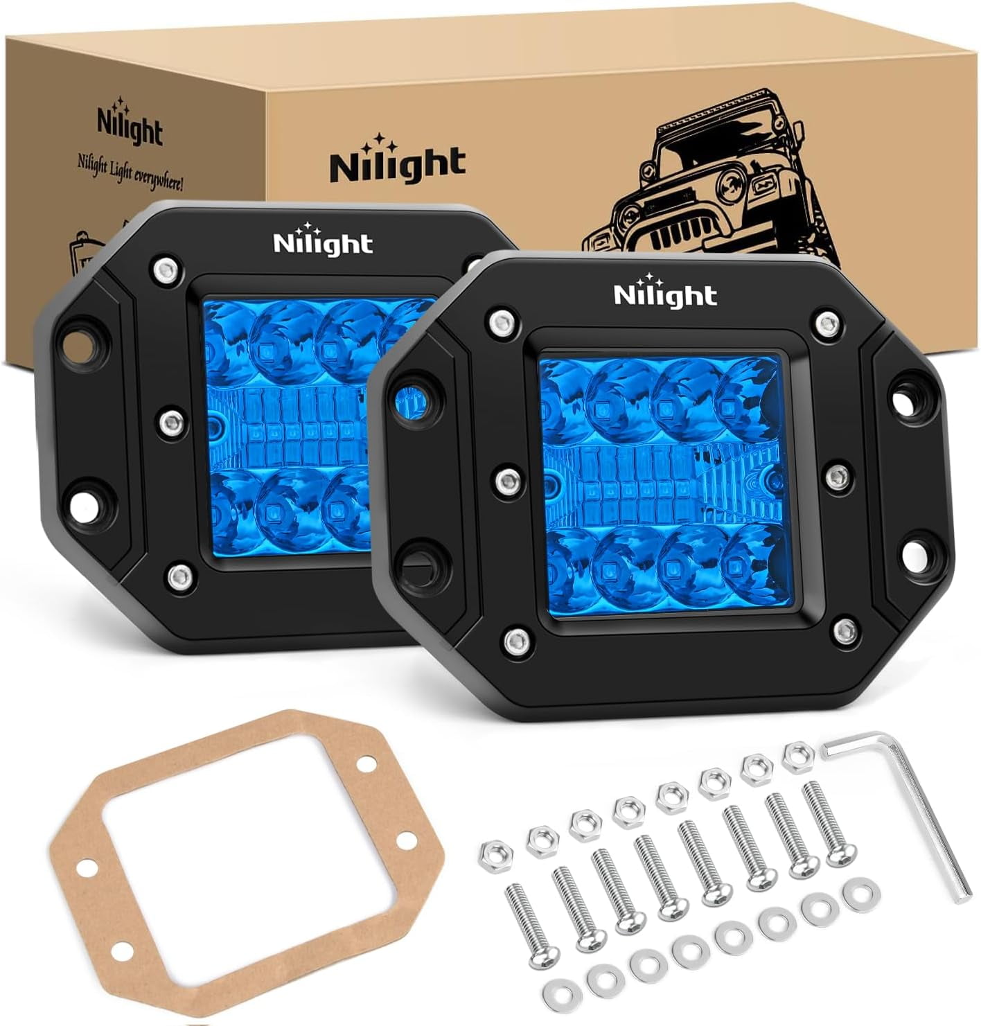 Nilight Flush Mount LED Light Pods 2 PCS 42 W Blue Upgraded Spot Flood ...