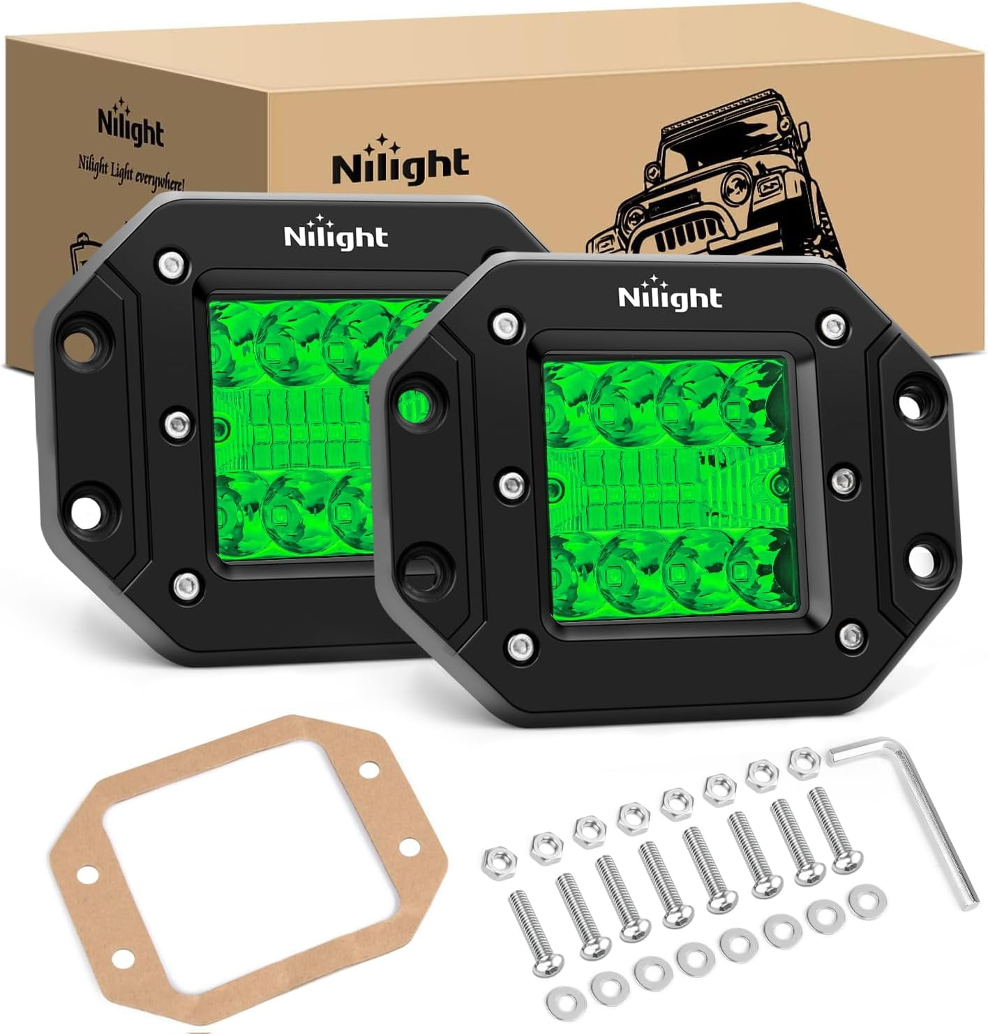 Nilight Flush Mount LED Light Pods 2 PCS 42 W Green Upgraded Spot Flood ...