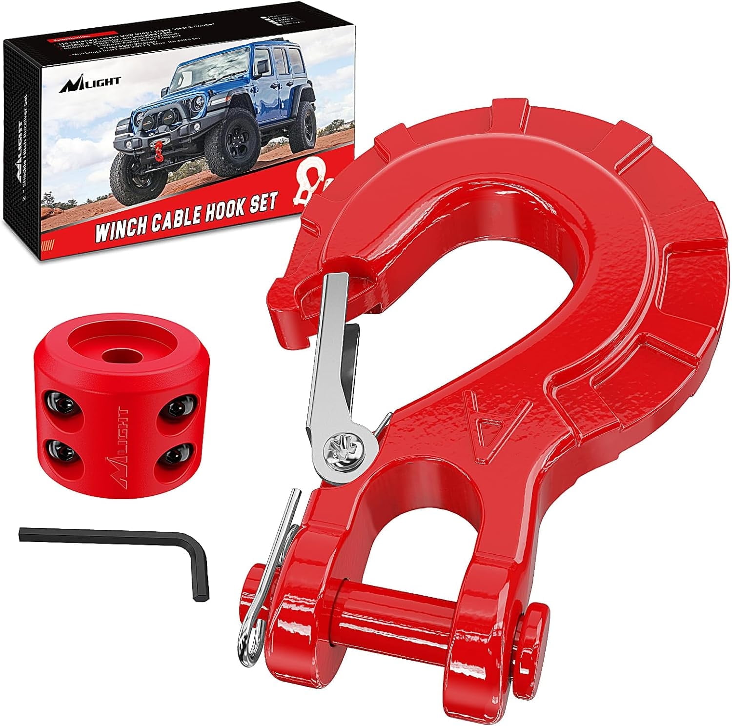 Nilight Forged Steel Winch Hook 3/8" Grade 70 Safety Latch Winch Cable ...