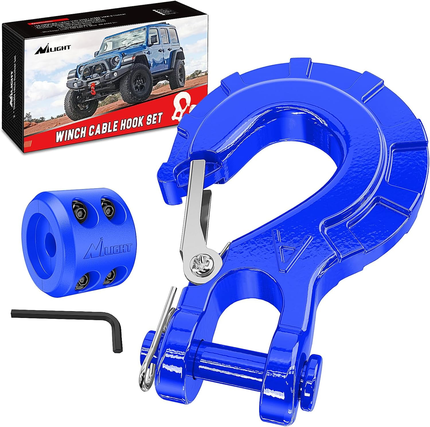 Nilight Forged Steel Winch Hook 3/8" Grade 70 Safety Latch Winch Cable ...