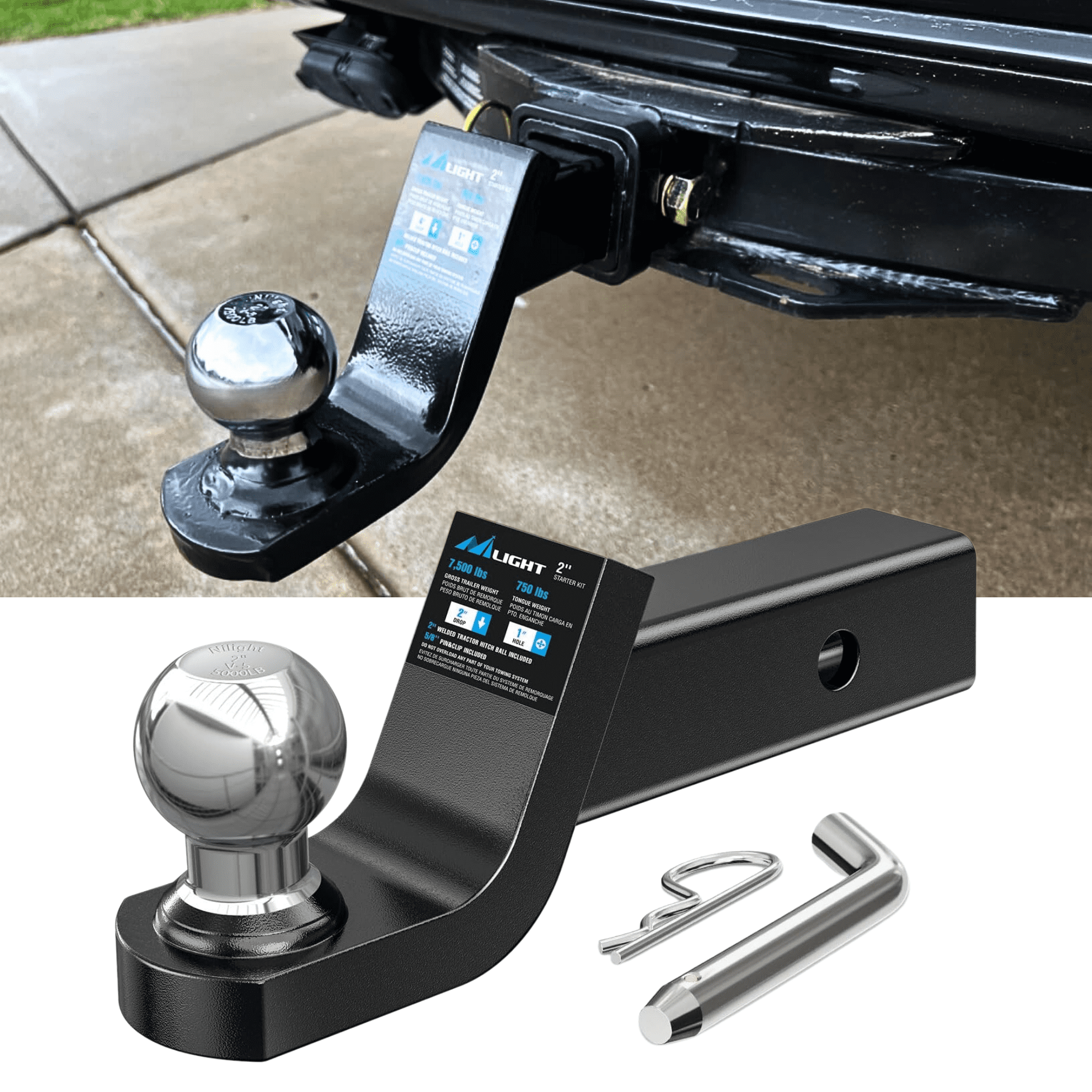 Trailer Hitch Mount with 2 in Ball & 5/8" Hitch Pin, Solid Steel ...