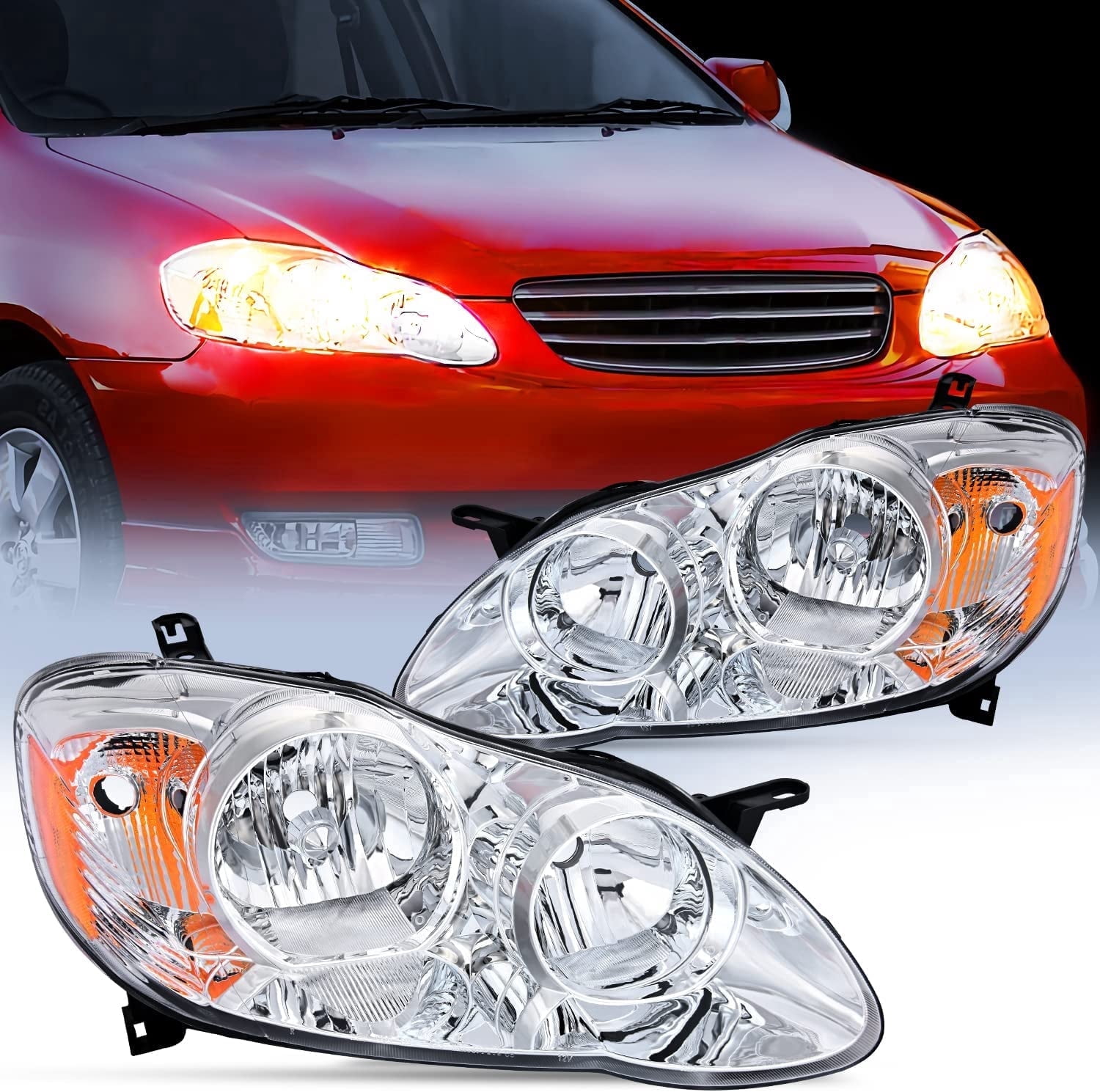 Nilight Headlight Assembly for 2003-2008 Toyota Corolla, Chrome Housing ...