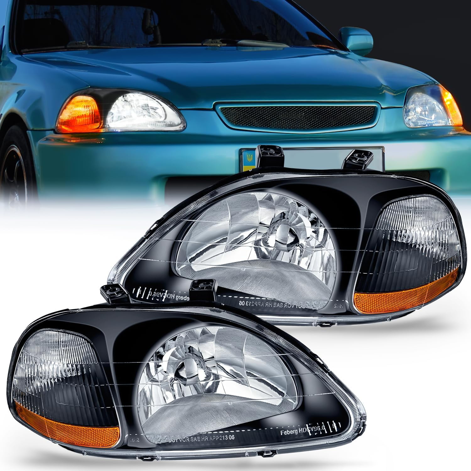 Nilight Headlight Assembly Compatible with 1996 1997 1998 Honda Civic ...