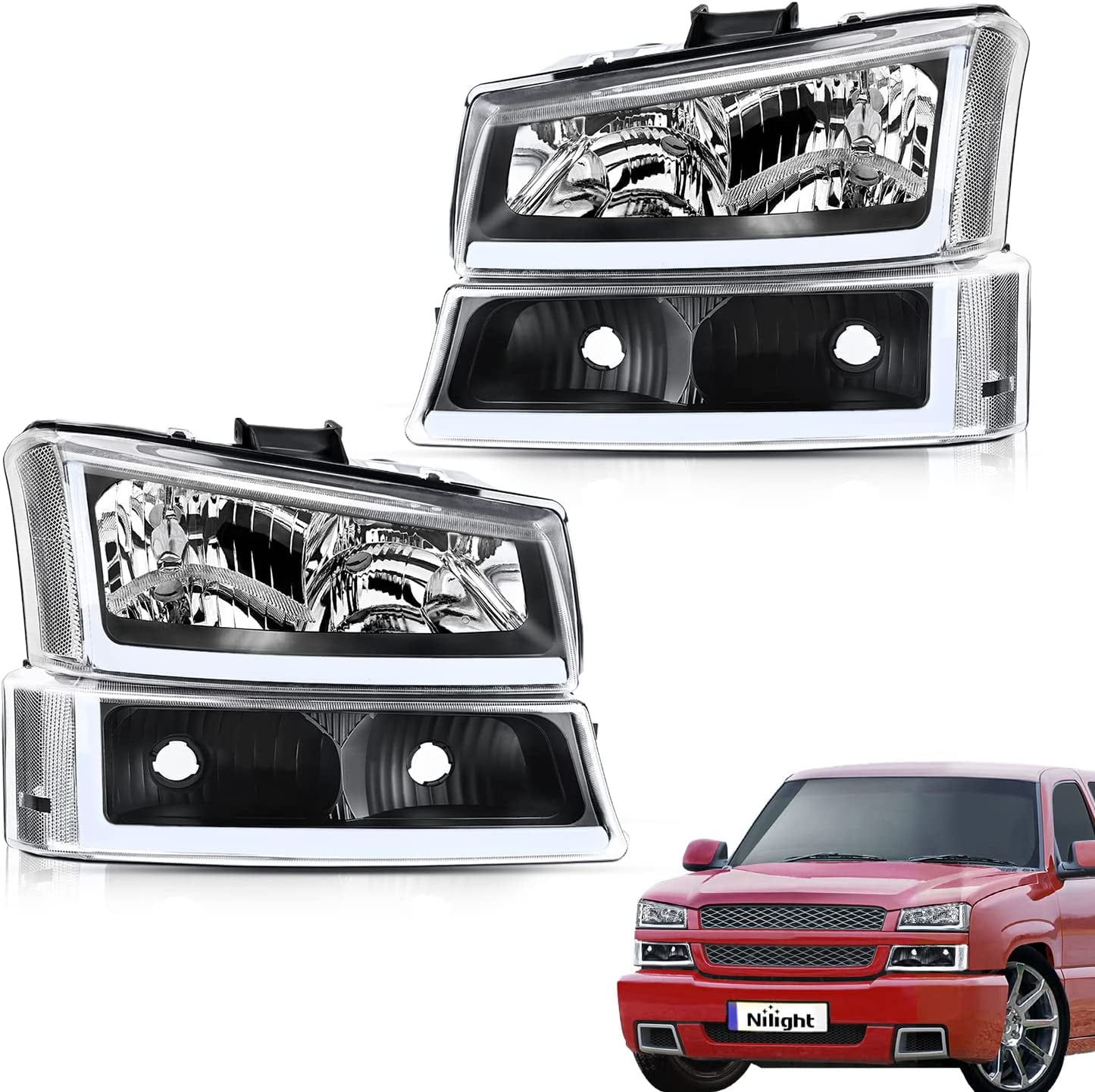 Nilight Headlights Assembly LED DRL for 2003 2004 2005 2006 Chevy ...