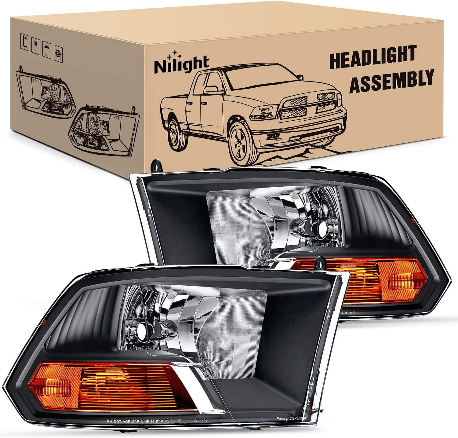 Nilight Headlight Assembly for 2009-2012 Dodge Ram 1500 2500 3500 Dual ...