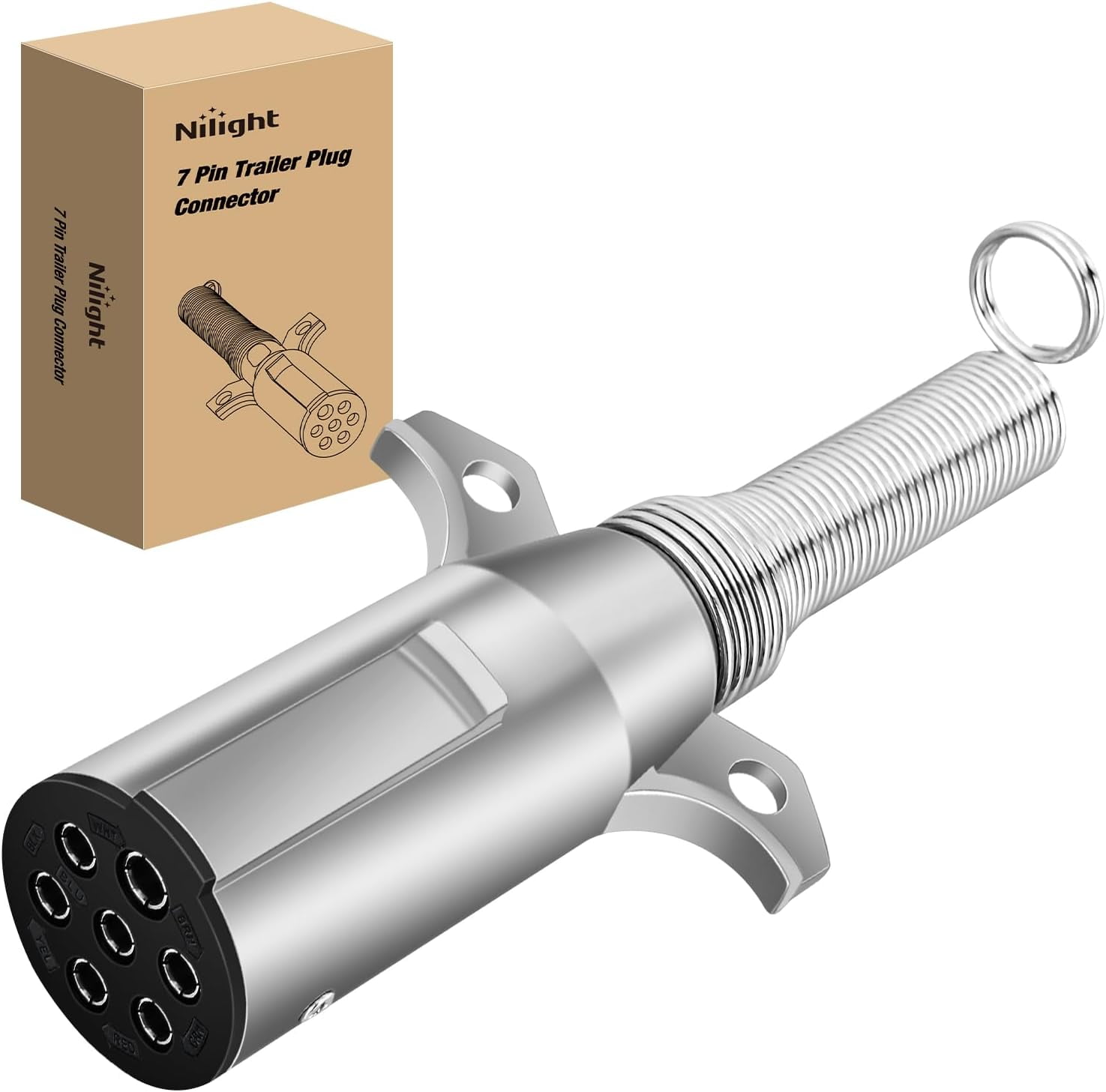 Nilight Heavy Duty 7 Pin Round Trailer Connector Assembly Die Cast with ...