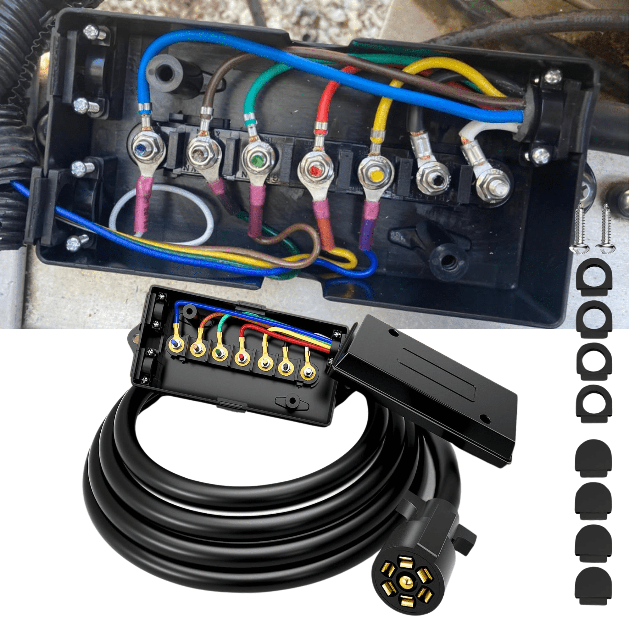 Nilight Heavy Duty 7 Way Inline Plug with 7 Pin Socket - 8Ft, Towing ...