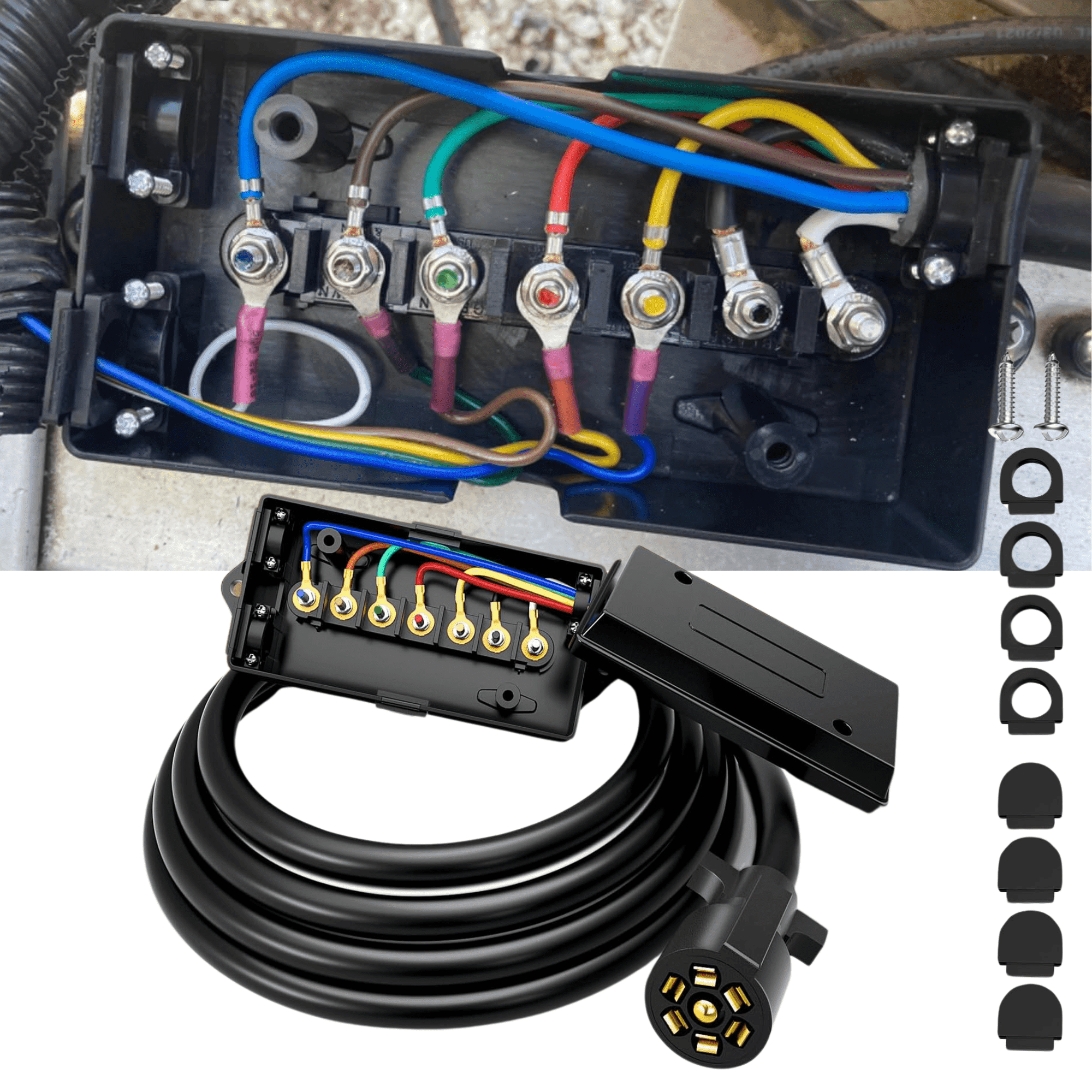 Nilight Heavy Duty 7 Way Inline Plug with 7 Pin Socket - 8Ft, Towing ...