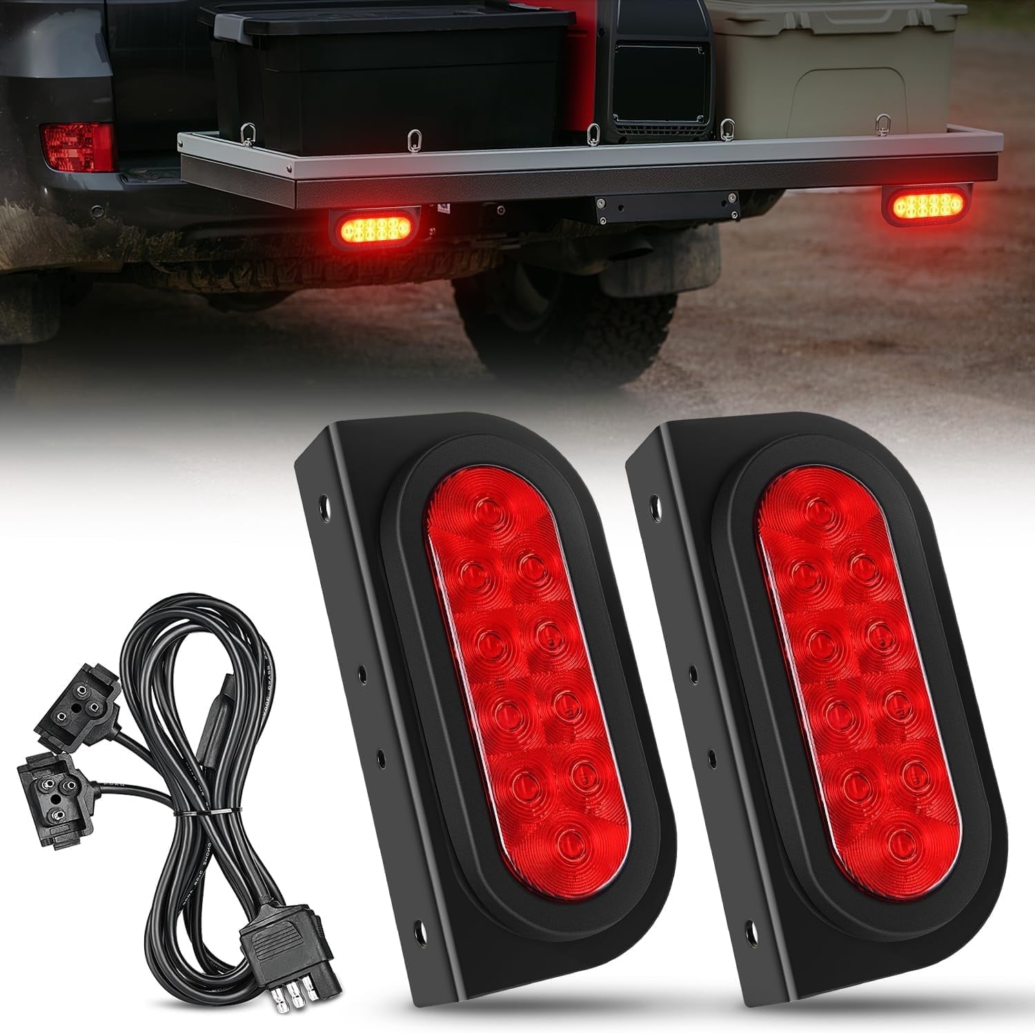 Nilight Hitch Cargo Carrier Oval Light Kit 2PCS 6Inch Red Lights w ...
