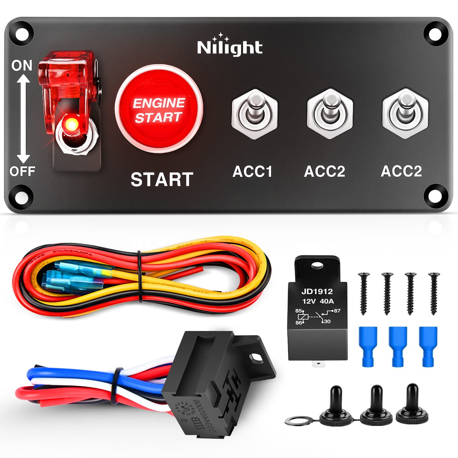 Nilight Ignition Rocker Switch Panel 12V 5 in 1 with Engine Push Button ...