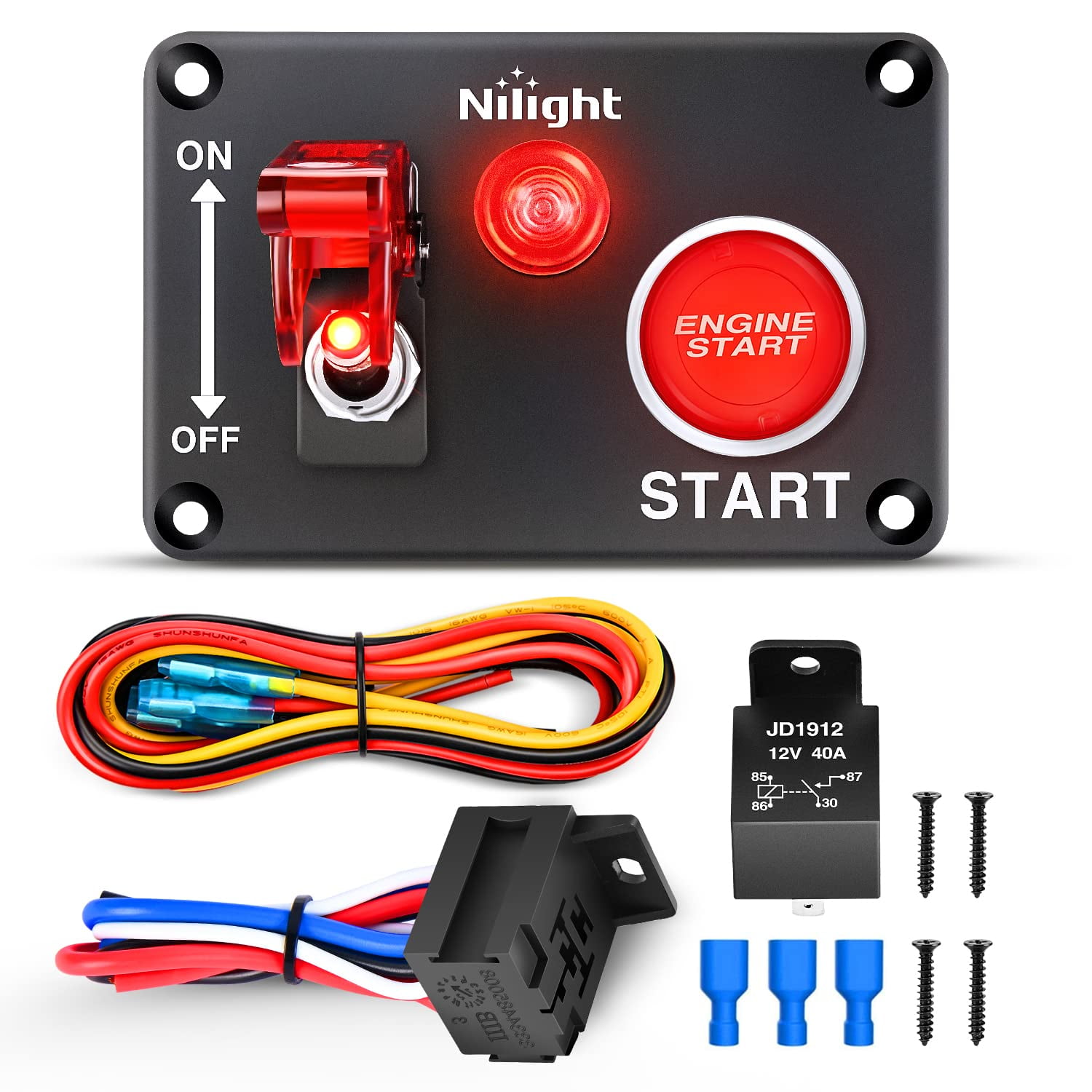 Nilight Ignition Switch Panel 12V 2 in 1 Rocker with Engine Push Button ...